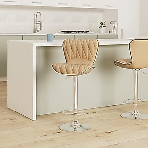 JONAFORS Premium Adjustable Swivel Bar Stools,Kitchen Counter Bar Stools PU Leather Padded with Back, Set of 2, Khaki