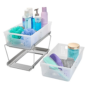 madesmart 2-Tier Organizer, Multi-Purpose Slide-Out Storage Baskets with Handles and Dividers, Frost