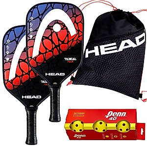 HEAD Radical Tour Classic Graphite 2 Paddle Bundle with Tour Team Drawstring Bag, 3-Pack Penn Outdoor Pickleballs
