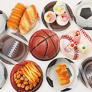 80Pcs Sports Themed Birthday Party Supplies All Star Party Plates 7" Baseball Football Soccer Basketball Dinnerware Paper Plates Superstar Disposable Plates for Boy Birthday Party baby shower Decor