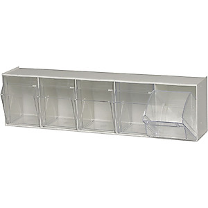 Quantum Storage Clear Tip Out Storage Bin - 5 1/4in. x 23 5/8in. x 6 1/2in. Size, White, 5-Bin System