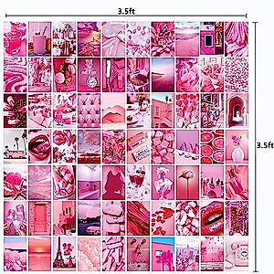 LCLAIDYDY 70PCS Hot Pink Wall Collage Kit Aesthetic Pictures,Pink Room Decor for Bedroom Trendy Small Posters for Room Aesthetic Dorm Photo VSCO Wall Decor Gift for Teen Girls 4x6 Inch
