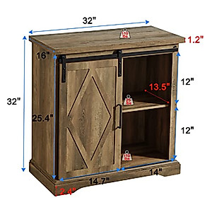 Okvnbjk Buffet Cabinet with Storage, Farmhouse Coffee Bar Cabinet, 32in Sideboard Cabinet with Sliding Barn Door, Buffets & Sideboards for Kitchen Living Room (Rustic Oak)