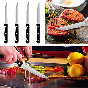 LIANYU Steak Knives Set of 4, Stainless Steel Serrated Steak Knife, kitchen Camping Restaurant Steak Knives, Dishwasher Safe