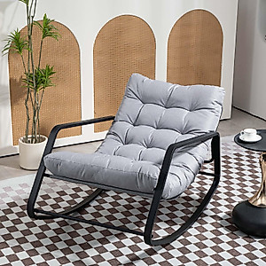 WQSLHX Oversized Patio Rocking Chair with Cushion, Indoor Metal Lounge Rocker Chair, Outdoor Lazy Chair for Front Porch, Garden, Backyard, Lawn, Gray