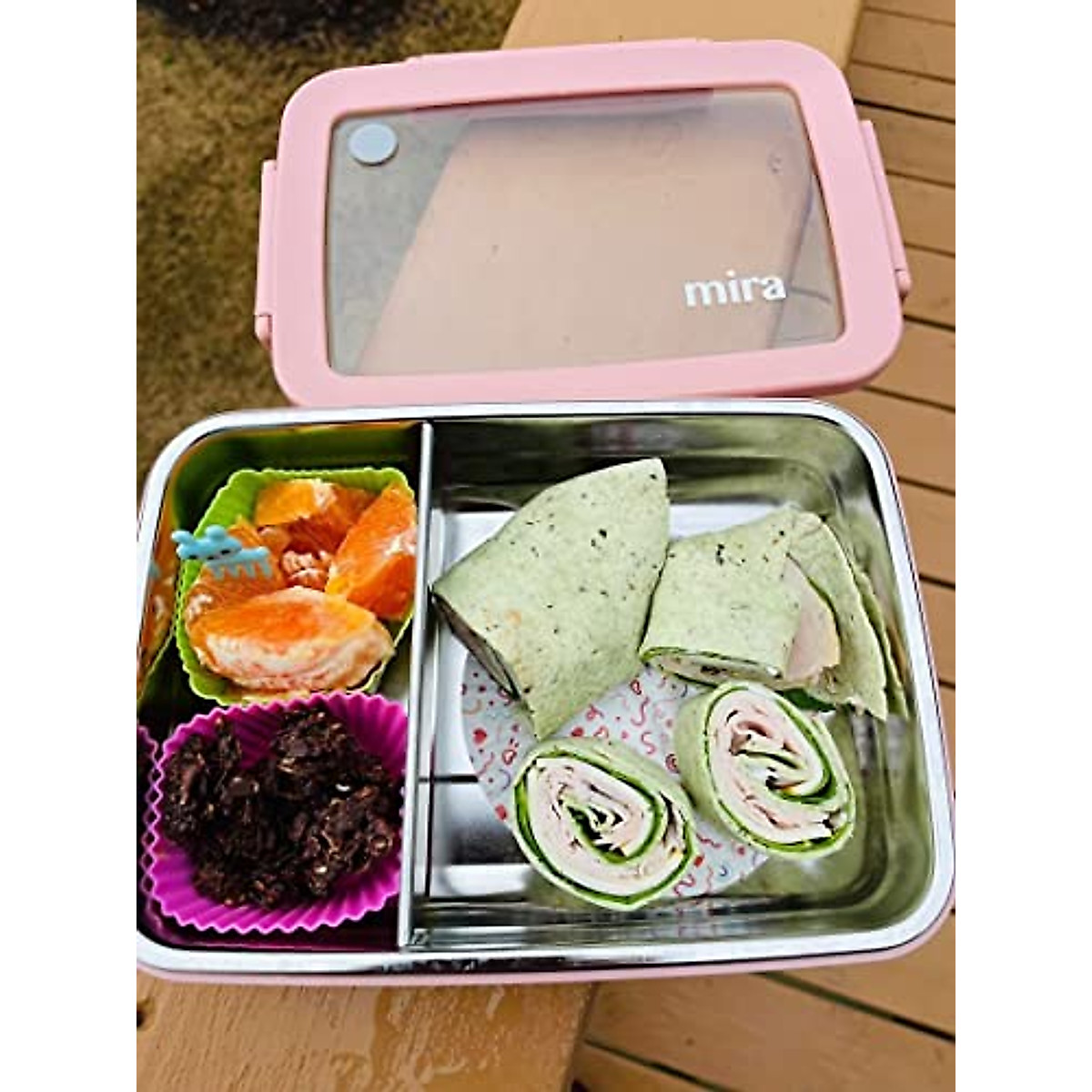 Mira 18/8 Stainless Steel Bento Lunch Box with Divider for Sandwich and Sides - Food Container for Adults - Fits in Lunch Box & Backpack, Sherbet