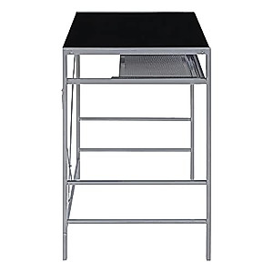 OSP Home Furnishings Zephyr Computer Desk with Keyboard Shelf and Tempered Glass Top, Black Glass and Silver Frame