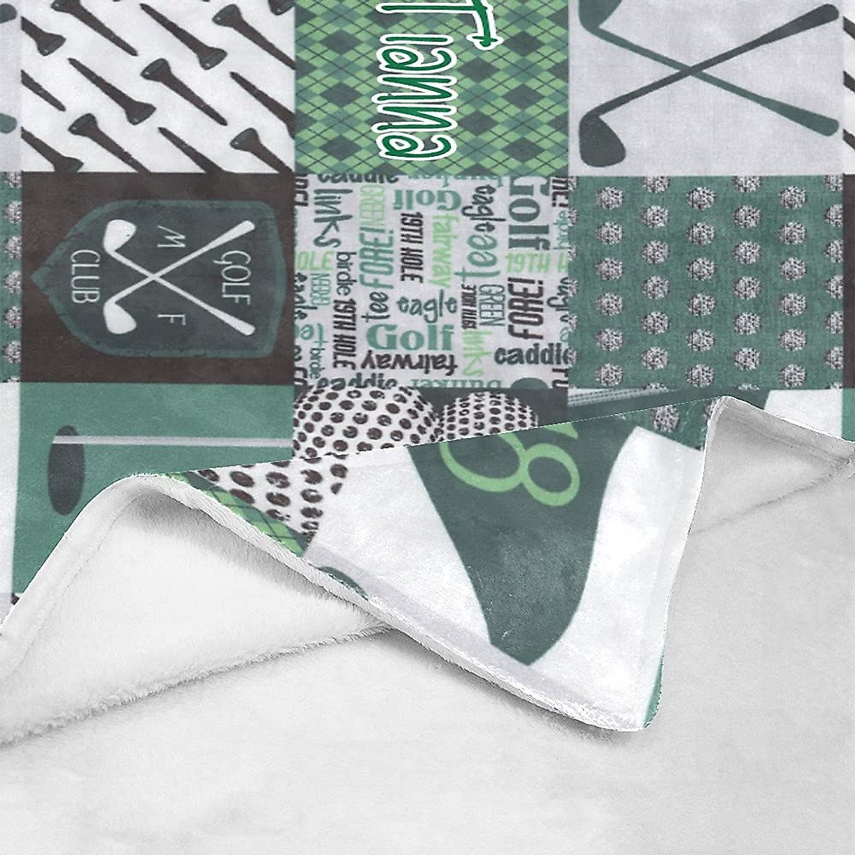 XOZOTY Personalized Golf 18 Blackish Green Patchwork Baby Blanket with Name Custom Baby Nursery Throw Fleece Blankets for Boys and Girls Birthday Tapestry 30 X 40inch