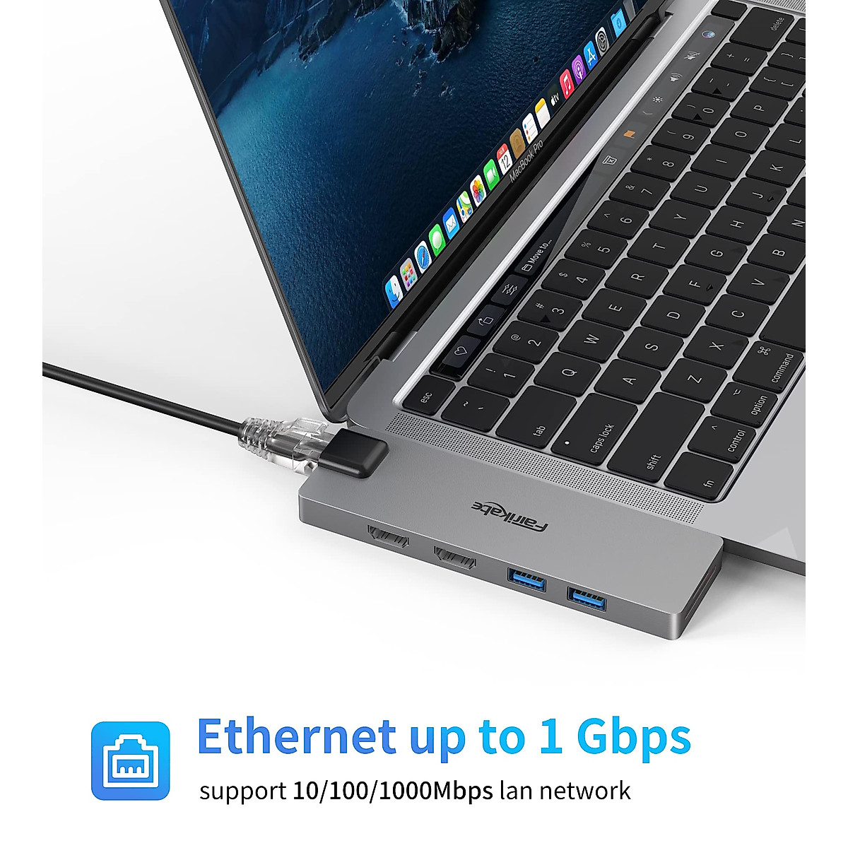 USB C Hub Multiport Adapter for MacBook Pro 2019/2018/2017, 8 in 1 USB C to Dual HDMI Adapter 4K 60Hz, 1Gbps Ethernet, SD/TF Card Reader and 100W PD Port, Dual USB 3.0 Docking Station