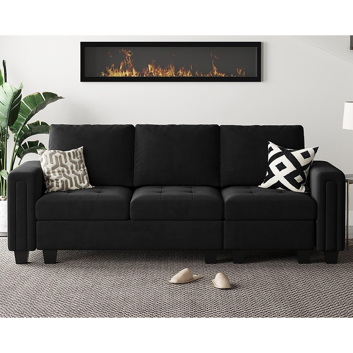 Belffin Velvet Modular Sofa Couch 3 Seater Sofa Couch for Living Room Black