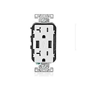 Leviton T5832-2BW USB Dual Type-A in-Wall Charger with 20 Amp, 125 Volt Tamper-Resistant Outlet, White