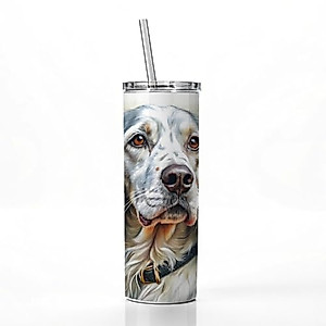 English Setter Dog Illustration Skinny Tumbler 20oz with Straw Insulated Water Bottle Gift
