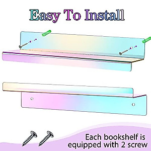 Yerliker 8 Pieces Acrylic Floating Shelves Set Adhesive Wall Display Shelf Pop Hanging for Space Save Room Bedroom Living Bathroom (Colorful)