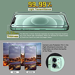 QHOHQ 3 Pack Screen Protector for iPhone 12 6.1 Inch with 2 Pack Tempered Glass Camera Lens Protector, Ultra HD, 9H Hardness, Scratch Resistant, Easy Install - Case Friendly