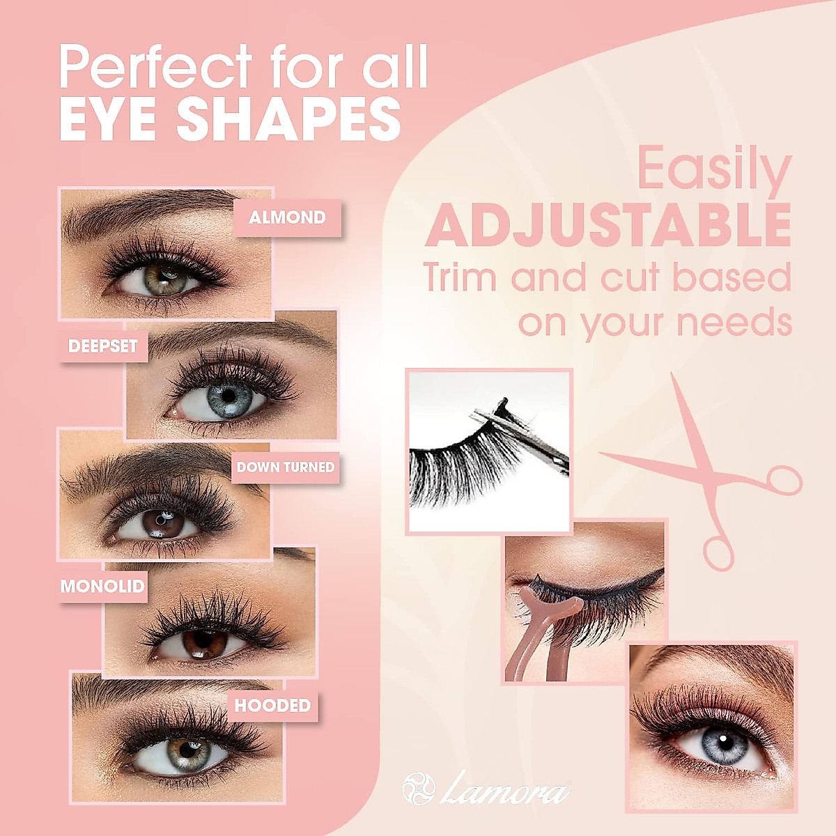 Lamora Reusable False Magnetic Lashes - Fake Magnetic Eyelash Kit With Strong Waterproof Eyeliner, Free Eye Lash Applicator & Protective Gift Storage Box - No Glue False Eyelashes Magnetic Pack