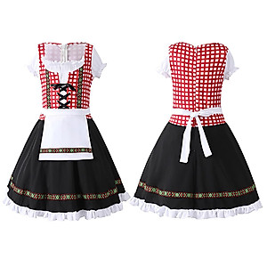 IBTOM CASTLE Oktoberfest Dress, Kids Girls German Oktoberfest Costume Traditional Bavarian Beer Carnival Fraulein Cosplay Dress Outfit Pink Plaid Top Swing Vintage Pageant Dress Black 3-4T