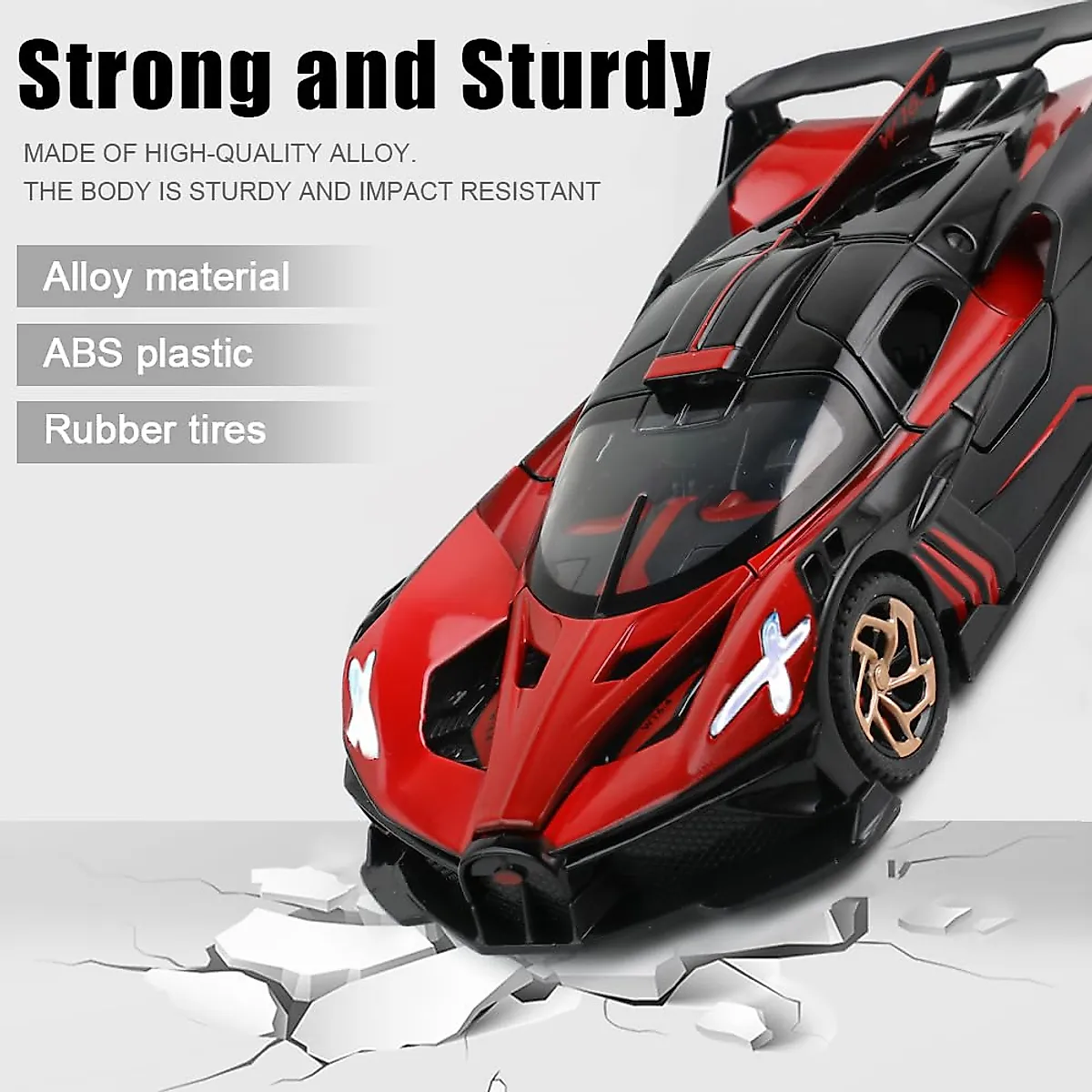 Diecast Toy Car Bugatti Bolide Sports Car Model,Zinc Alloy Simulation Casting Pull Back Vehicles,1:32 Scale Mini Electronic Supercar Toys with Lights and Music for Toddlers Kids Children Gift
