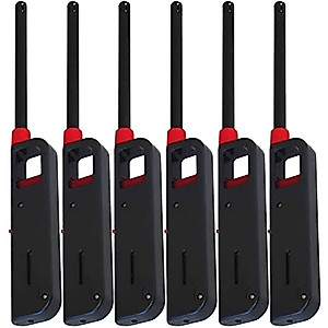 6 Pack - Vezee Fuel Included Handi BBQ Grill Click Flame Long Stem Lighter - Refillable Butane Gas Candle Fireplace Kitchen Stove Wind Resistant, Red