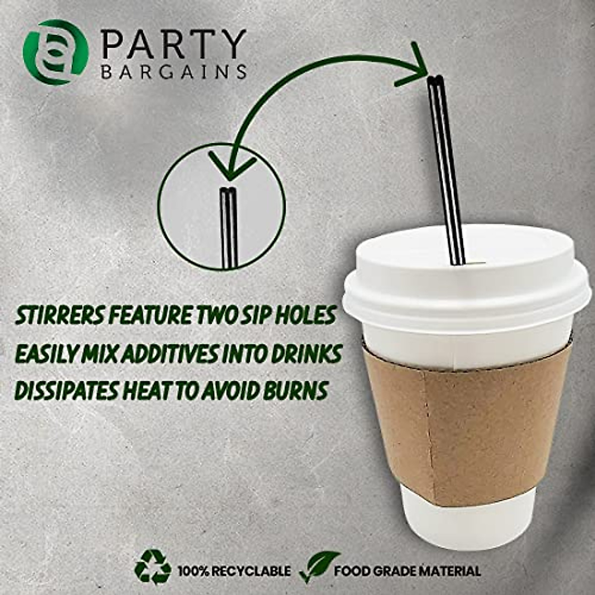 Party Bargains Disposable Coffee Stirrers 5", 360 Count, Black, Plastic Drink Stirrer Sticks, Cocktail Straws Bar Accessories, Hot Chocolate, Tea, Espresso Mixer, Cafes, Bistros, Hot Cold Beverages