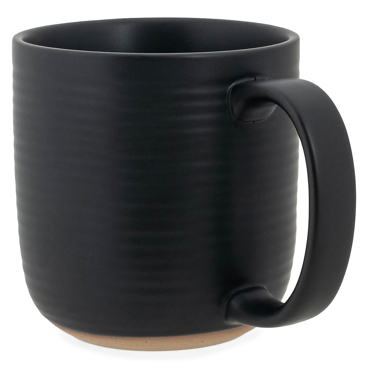 Elanze Designs Ribbed Ceramic Stoneware 16 ounce Raw Clay Bottom Coffee Mugs Set of 4, Black