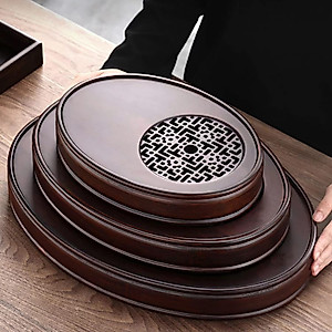 Oval Chinese Kungfu Bamboo Tea Tray Table Box with Water Storage for Gongfu Tea Set (Large)