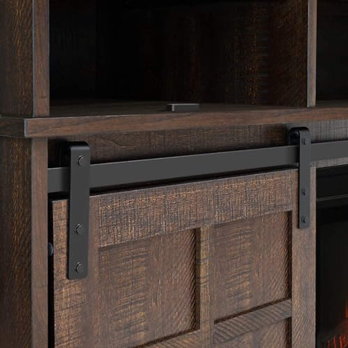 LGHM Fireplace TV Stand, Entertainment Center for 65 Inch TV, 58" Farmhouse TV Stand with 23" Electric Fireplace, Tall Entertainment Stand with Sliding Barn Door, Espresso