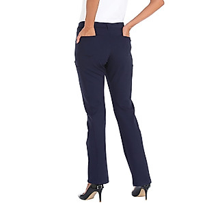 HDE Yoga Dress Pants for Women Straight Leg Pull On Pants with 8 Pockets Navy Blue - M