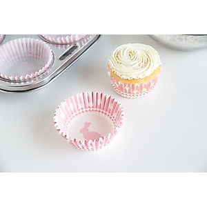 Fox Run Gingham Bunny Bake Cup Set, Standard, 50-Count, Pink