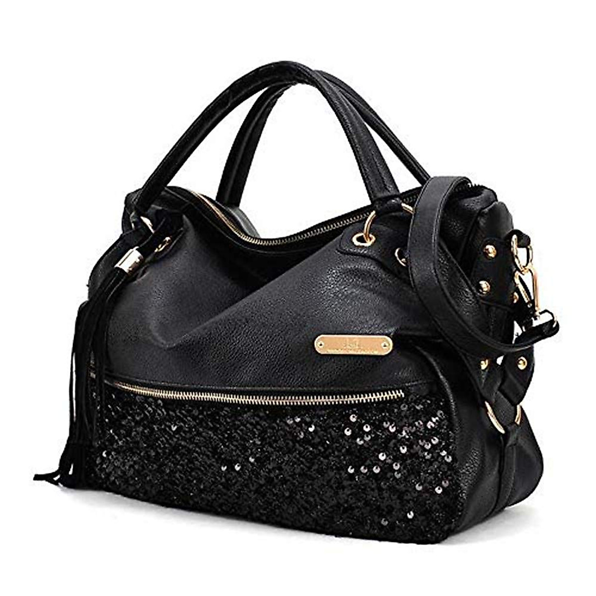 Cayla Women Leopard Print Shoulder Bag Totobag Large Hobo Purse with Tassel (Black)