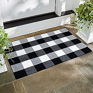 Winwinplus Buffalo Plaid Check Rug 23.6 x 35.4 Inches Cotton Washable Woven Checkered Indoor/Outdoor Rugs for Doorway/Living Room/Kitchen/Front Porch Layered Door Mat Decor/Farmhouse, Black and White