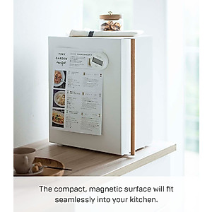 YAMAZAKI Home Tosca Bread Box Keeper Holder Container, Metal Bread Holder Saver, Slim Space Saving Counter Storage - Vertical - Steel + Wood,White