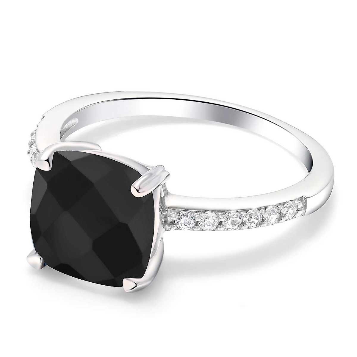 Gem Stone King 925 Sterling Silver Cushion Checkerboard Black Onyx Ring For Women (2.23 Cttw, Gemstone Birthstone, Available In Size 5, 6, 7, 8, 9)