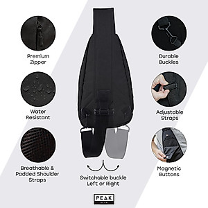 Peak Gear Sling Compact Crossbody Backpack and Day Bag (Black)