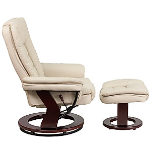 EMMA + OLIVER Multi-Position Stitched Recliner & Ottoman with Swivel Base in Beige LeatherSoft