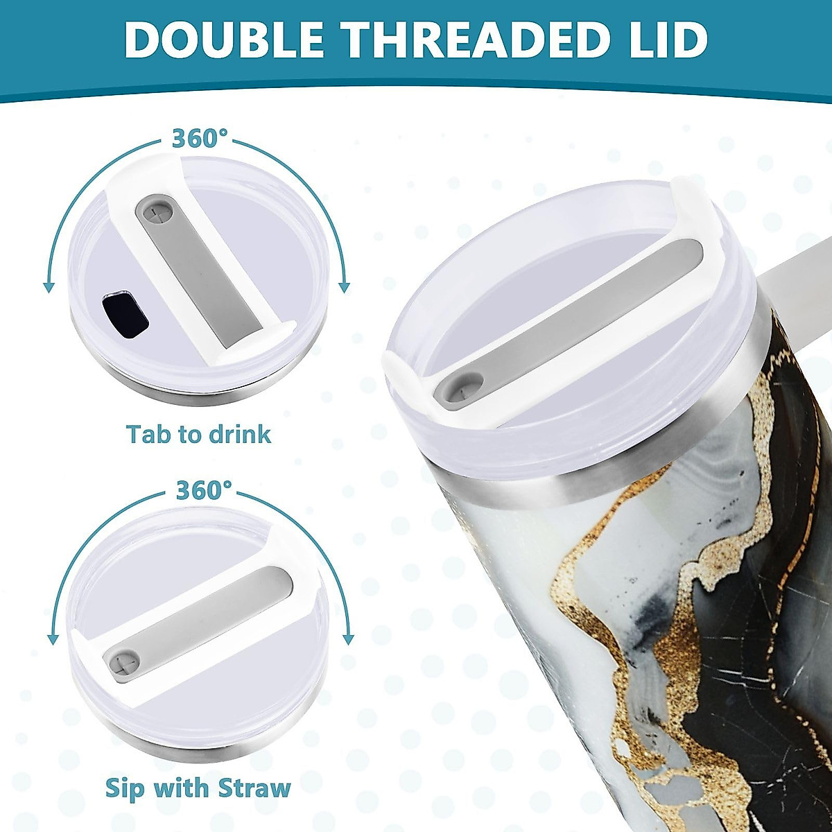 ALAZA Marble Black & Gold 40 oz Tumbler Stainless Steel Water Bottle Vacuum Insulated Cup with Straw Lid & Handle For Travel Car Cup Holder