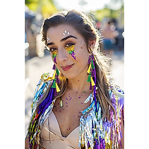 Mardi Gras Earrings Set Long Purple Green Gold Tassel Feather Mask Fleur De Lis Dangle Earrings for Women (3 pairs Mardi gras earrings set)