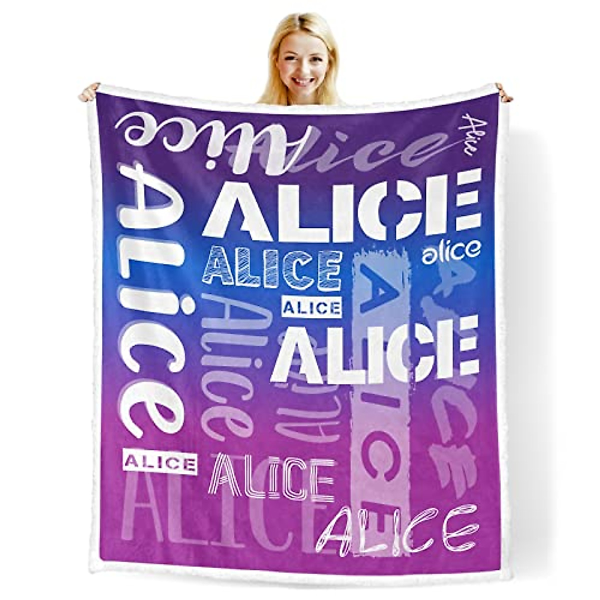 Customized Blanket for Adults with Name Personalized Blankets with Name for Adults Custom Purple Gradient Fleece Blanket Gifts for Birthday Mothers Fathers Valentines Day