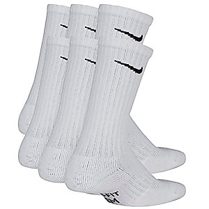 Nike Kids' Performance Cushioned Crew Training Socks (6 Pair), Girls & Boys' Socks with Cushioned Comfort & Dri-FIT Technology, White/Black, M