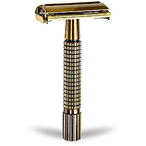 Seki Japan Double Edge Butterfly Open Safety Razor, Heavy Duty Bronze Brass Hard Chromium, 3.14inch Long Handle