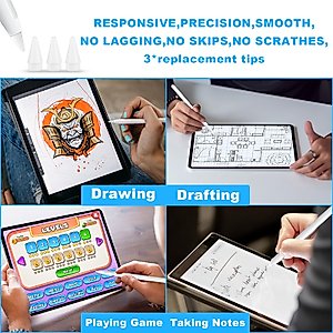 WONLEED 10 Mins Fast Full Charge Stylus Pen for iPad with Palm Rejection, Tilting Detection iPad Pencil 2nd Generation Compatible for Apple iPad 2018-2023, Sensitivity Precise Pen for iPad, White