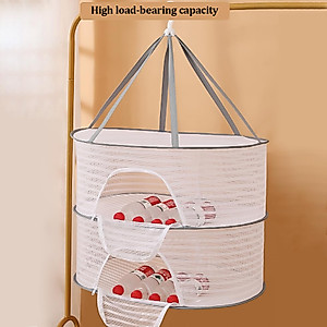 YUNXIASW Herb Drying Rack 2 Layers Folding Mesh Hanging Drying Net Vegetable Dryer Multifunctional with Zipper,Dry Plants, Herbal,Weed,Clothing,Foods Drying Rack(White)