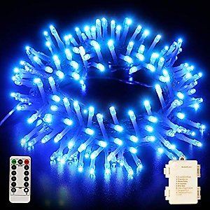 [Remote Control] Fairy String Lights Battery Operated, 33FT 100 LED Christmas Lights IP65 Waterproof with Timer, Memory Function and 8 Lighting Modes for Indoor Outdoor Xmas Halloween Wedding - Blue