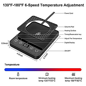 Novamer Mug Warmer, 130°F-180°F Coffee Warmer for Desk with 6-Speed Temp Adjust, Smart Coffee Cup Warmer with Timing and Auto Shut Off, Electric Candle Warmer Plate for Milk, Tea, Cocoa, Water