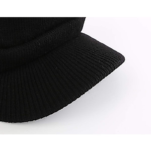 Home Prefer Men's Beanie Hat for Winter Knitted Hat with Bill Daily Beanie Cap Black