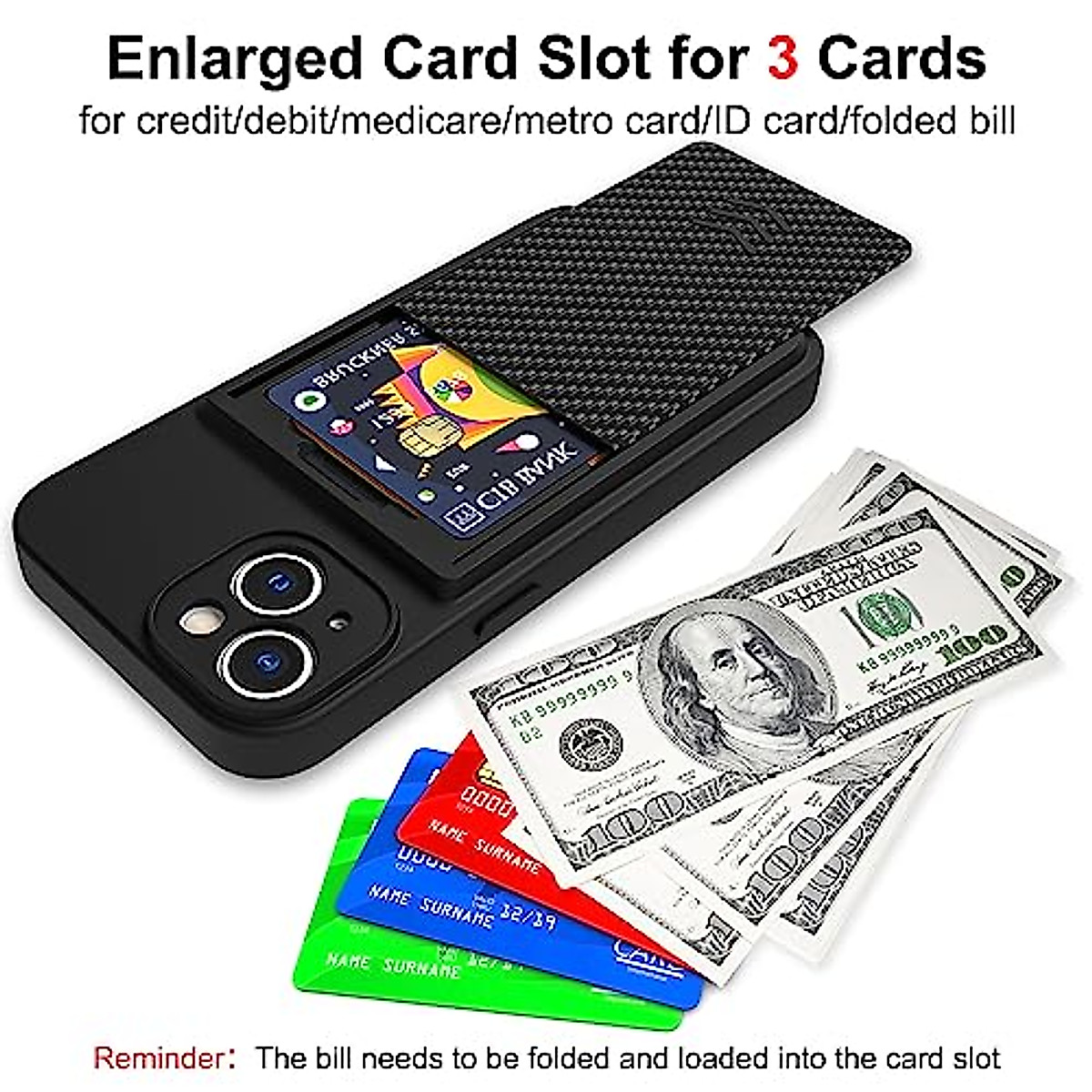 Karrint Wallet Case for iPhone 13 Case with Card Holder, Push-Pull Design Credit Card ID Slot, Dual Layer Shockproof Scratch Resistant Protective iPhone 13 Wallet Case for Women Men-Black