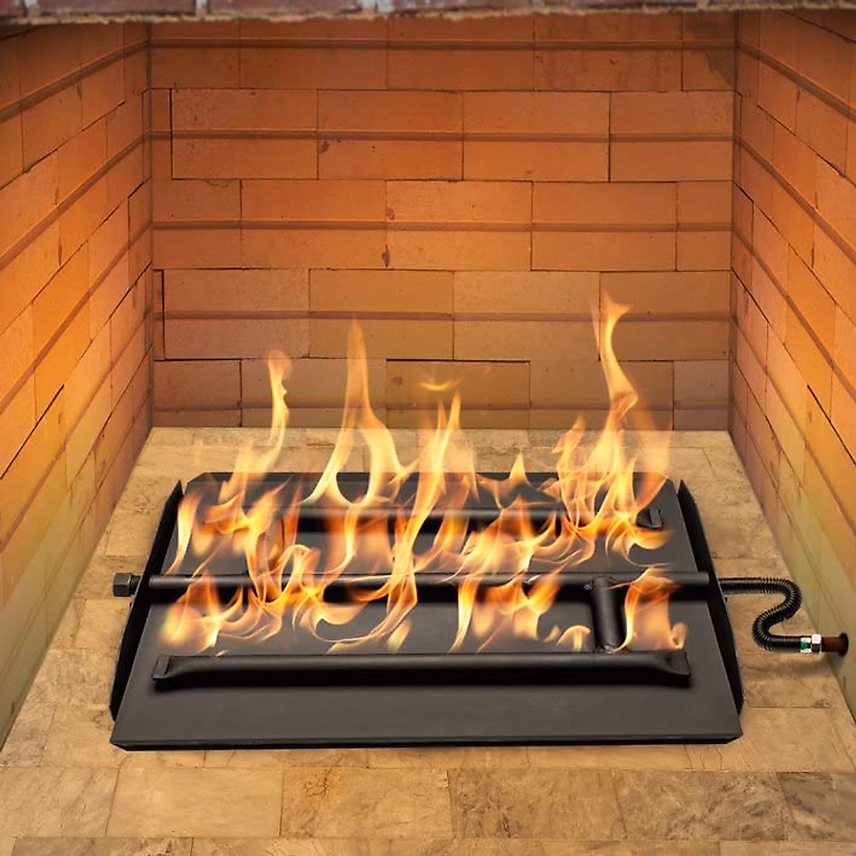 Dreffco 23" Powder Coated Steel Pan for Fire Pit or Fireplace NG - Triple Row Gas Burner Pan & Connection Kit- Specifically for 23" Fire Logs, Easy to Install + Bonus Bag of Glowing Embers