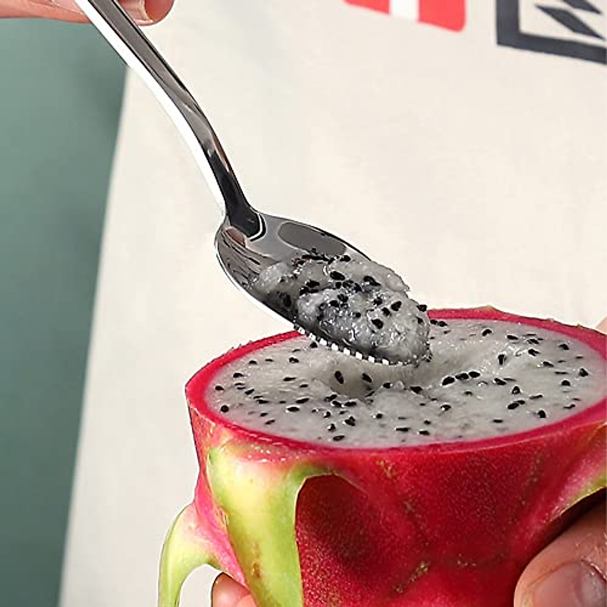 2 Pack Grapefruit Spoon Stainless Steel Fruit Spoon with Serrated Edge Long Handle with Non-stick Coating for Fruit Dessert Stirring Spoon