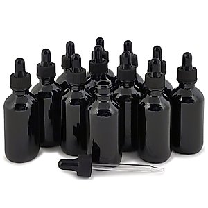 Vivaplex, 12, Black, 2 oz Glass Bottles, With Glass Eye Droppers