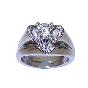 2-in-1 Simulated Diamond Ring for Women Zirconia Proposal Ring CZ Engagement Wedding Band (as Show, XXL)