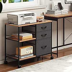 YITAHOME 3 Drawer Lateral File Cabinet, Mobile Printer Stand with Open Storage Shelf, Fabric Filing Cabinet for Home Office, Rolling File Cabinet Fits A4/Letter Size, Dark Grey